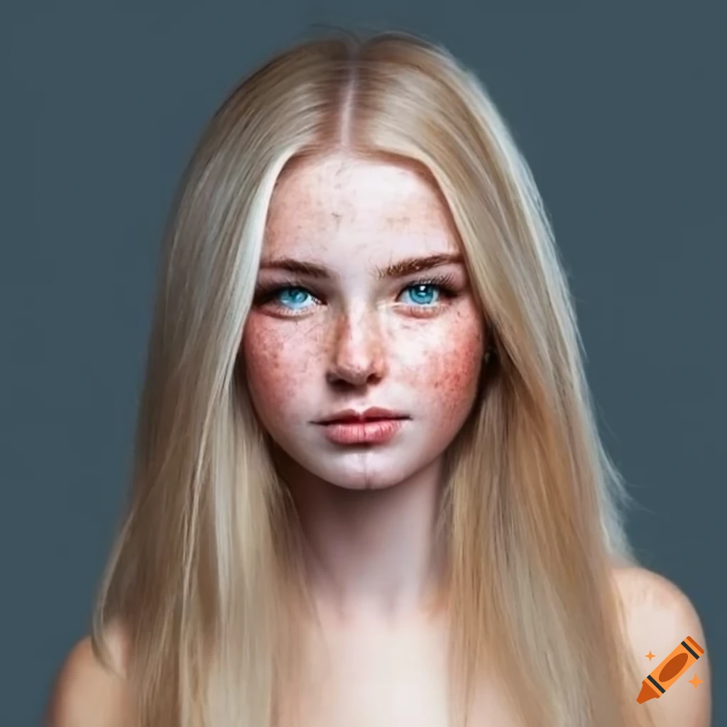 Beautiful young woman very light freckles blonde hair