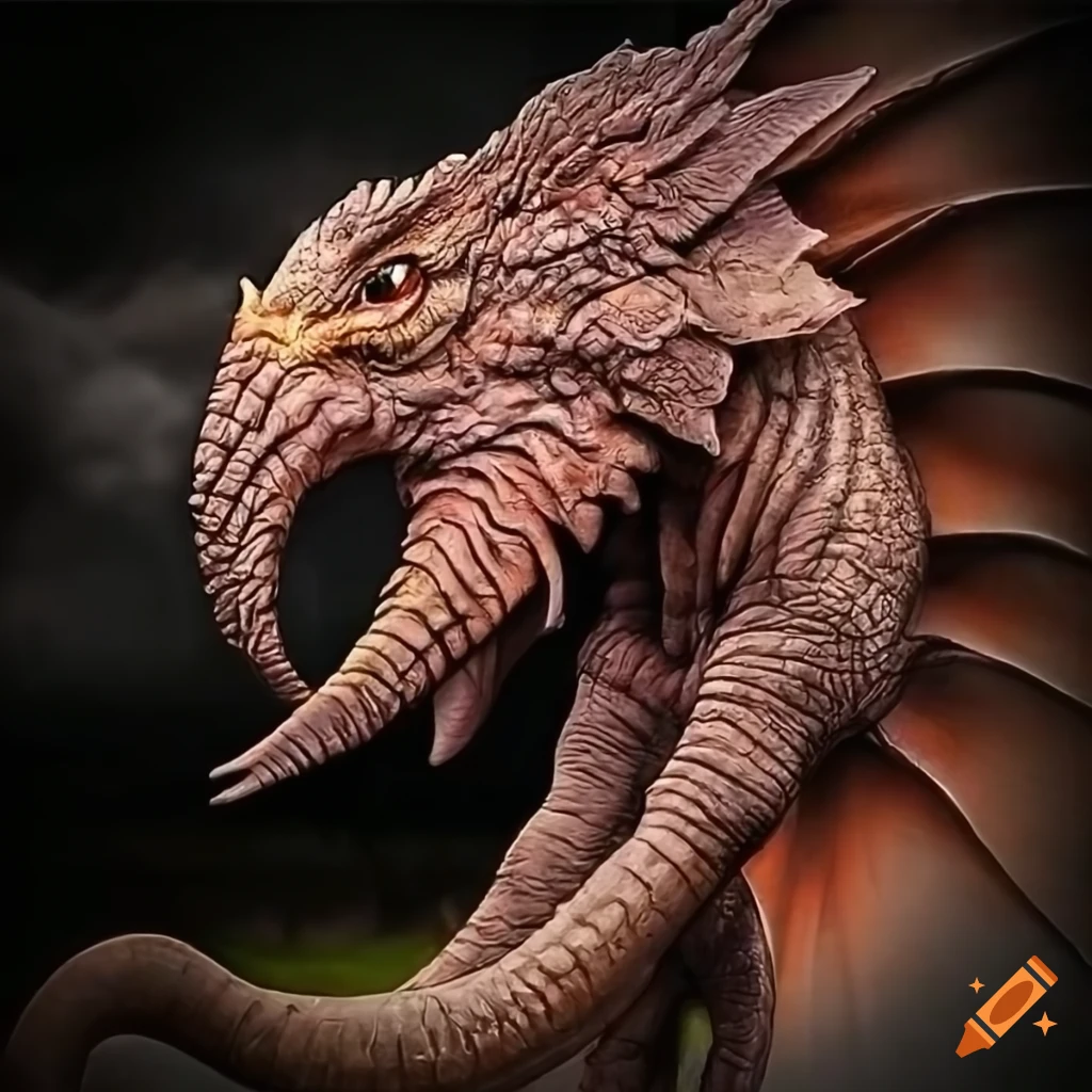 A fictional creature, elephant fused dragon
