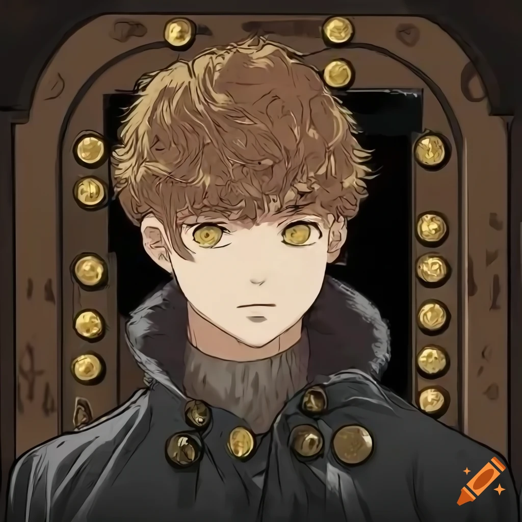 Manga panel of a young man with light brown hair flipping a gold coin ...