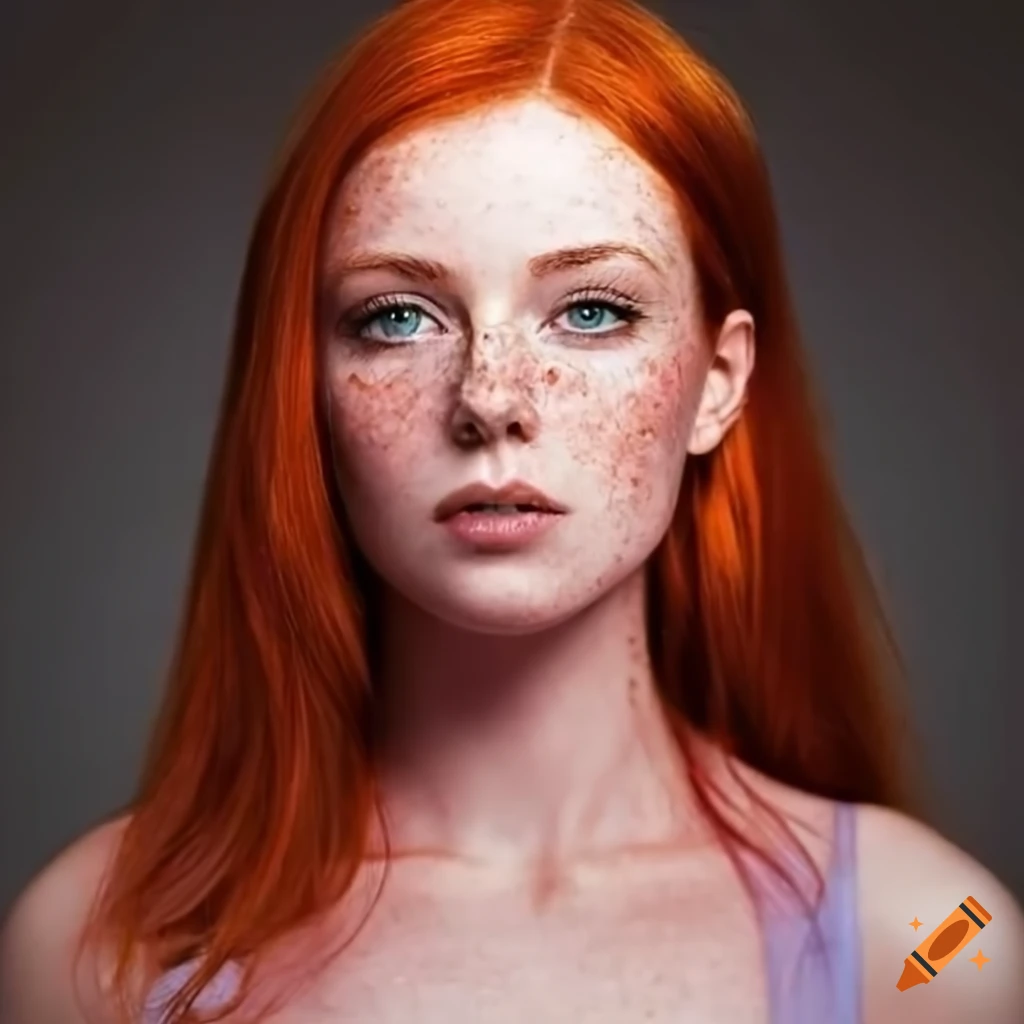 Beautiful young woman very light freckles red hair