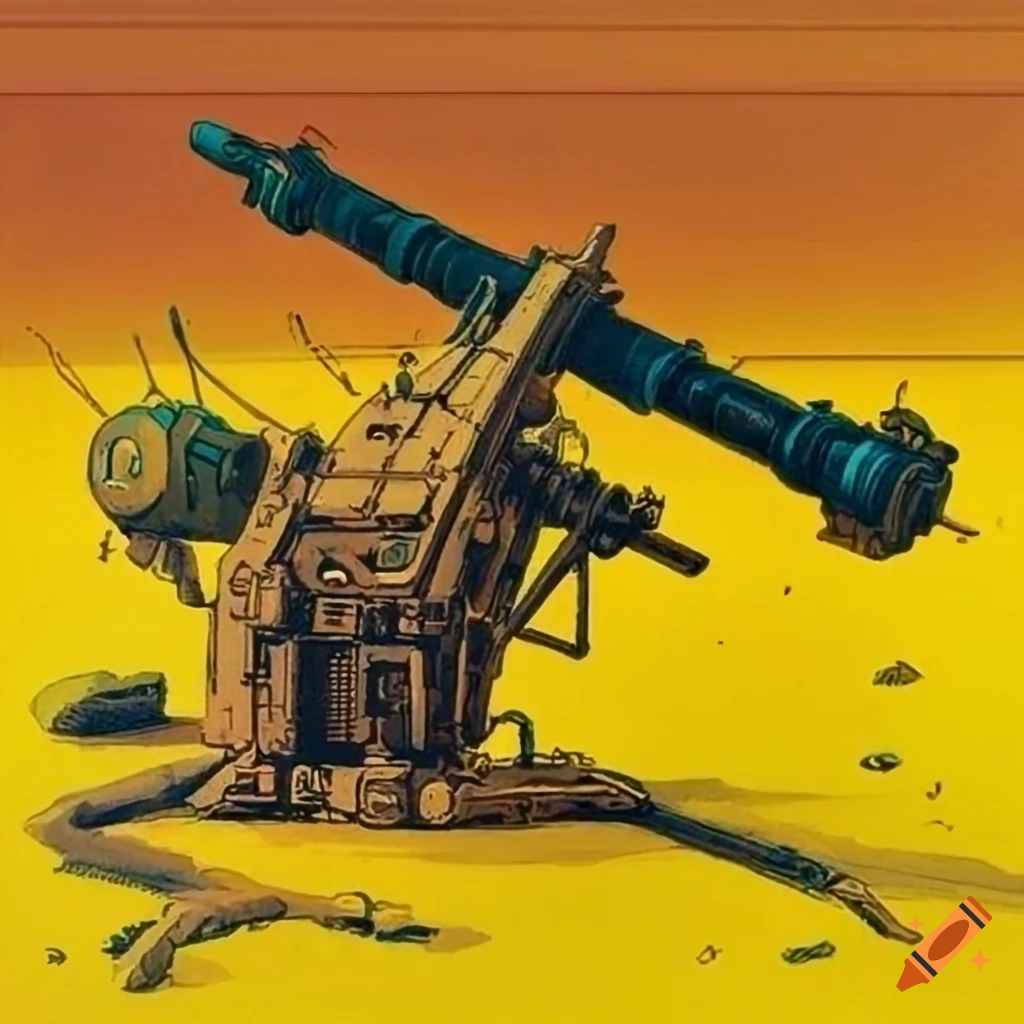 70s sci fi artillery mustard yellow art