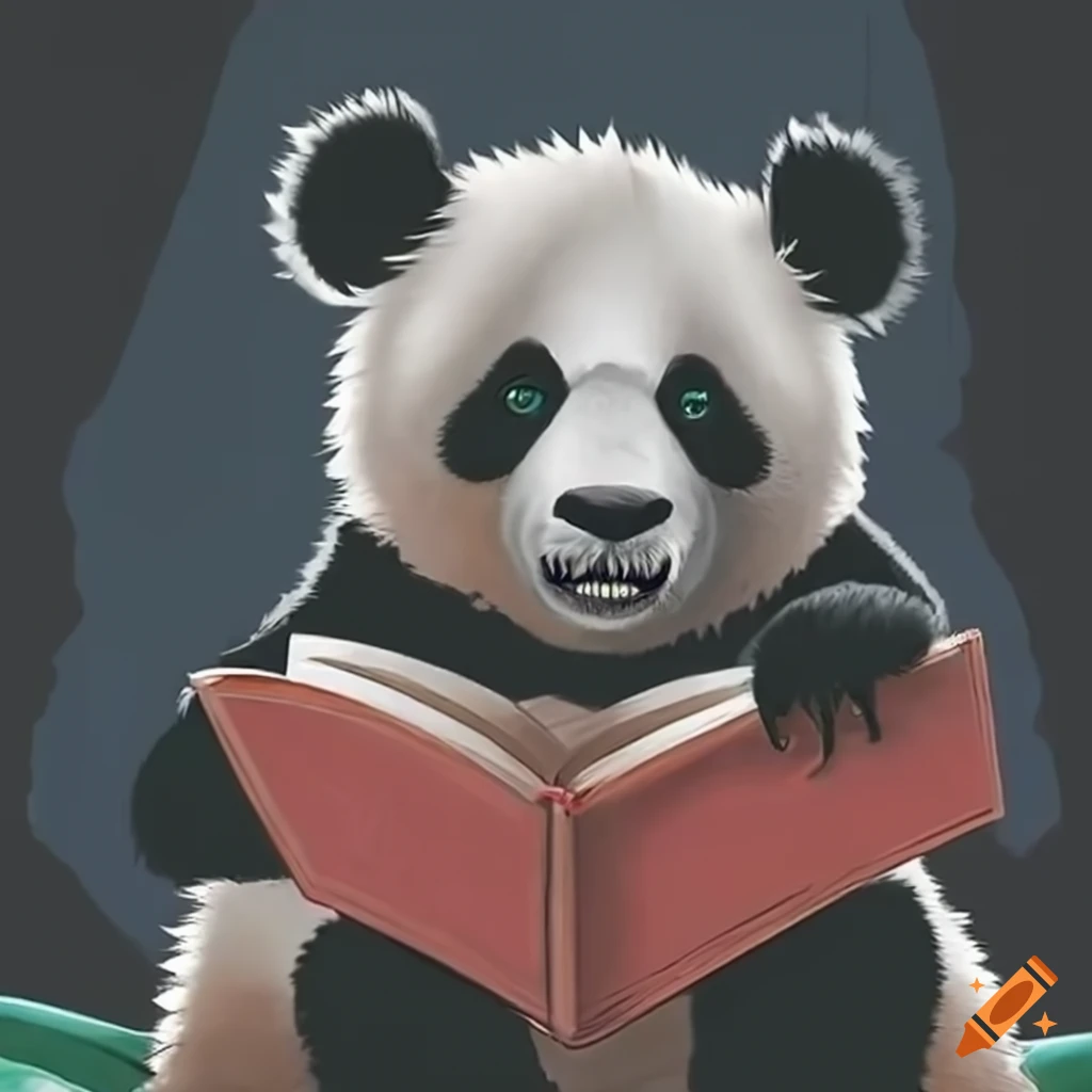A panda reading a scary story on Craiyon