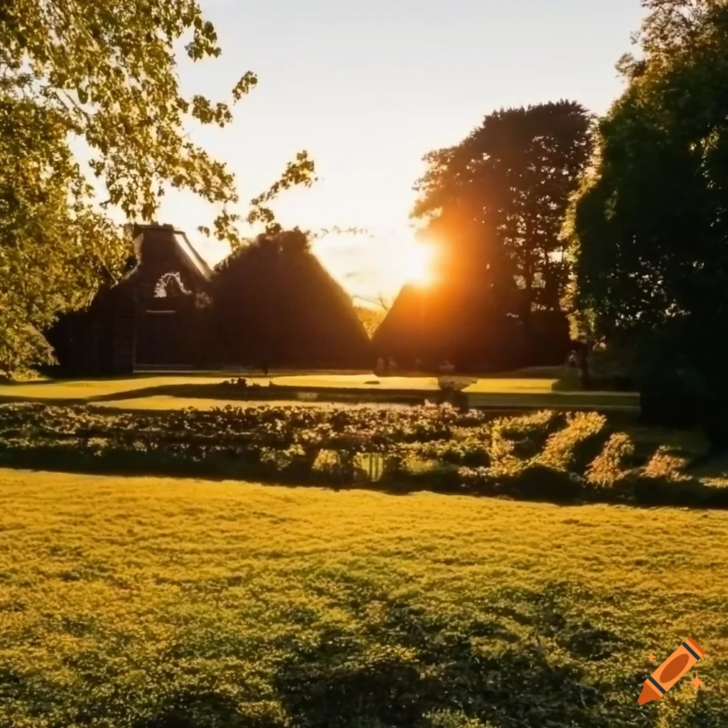 Gardens in knighton park, leicester, england at sunset