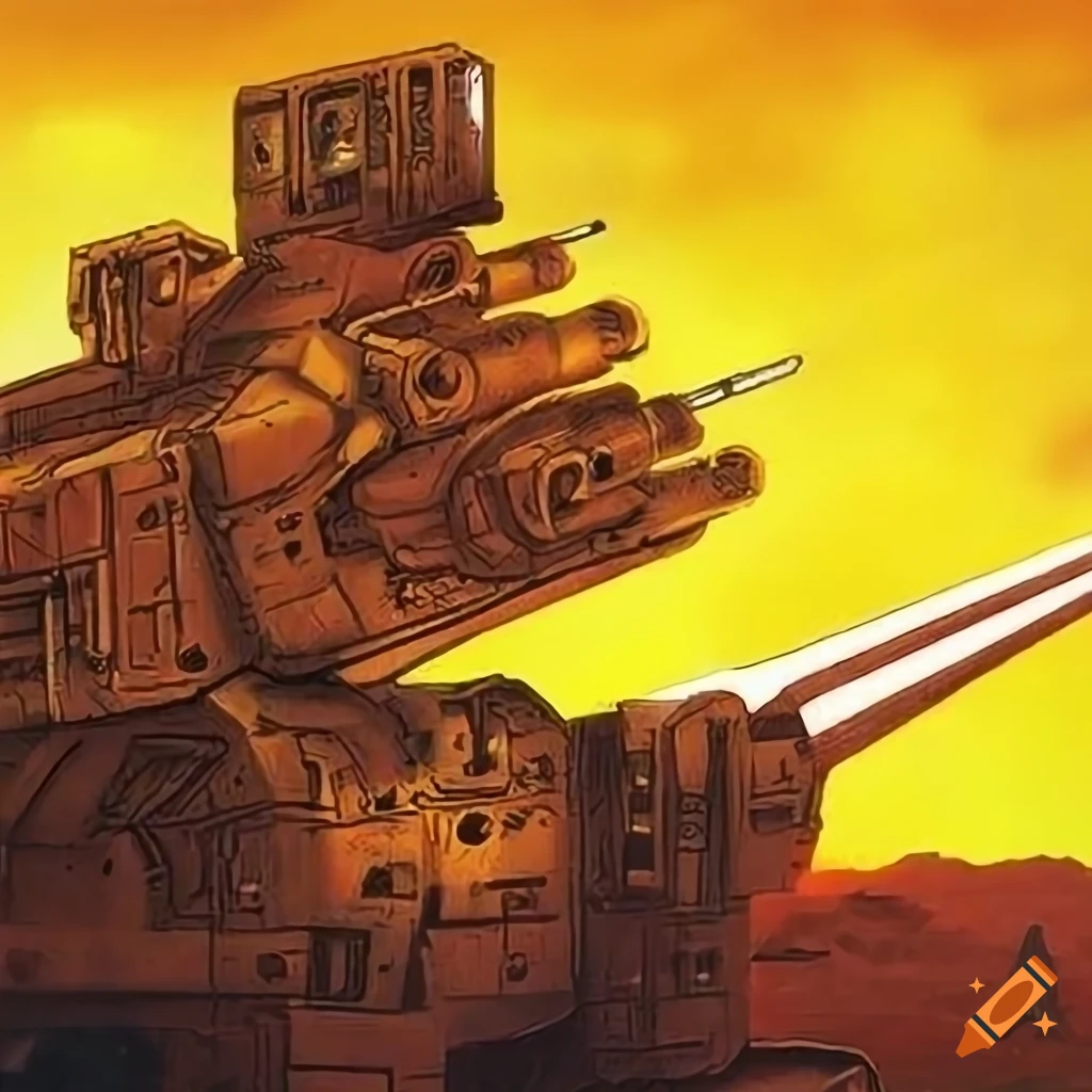70s sci fi artillery yellow art on Craiyon