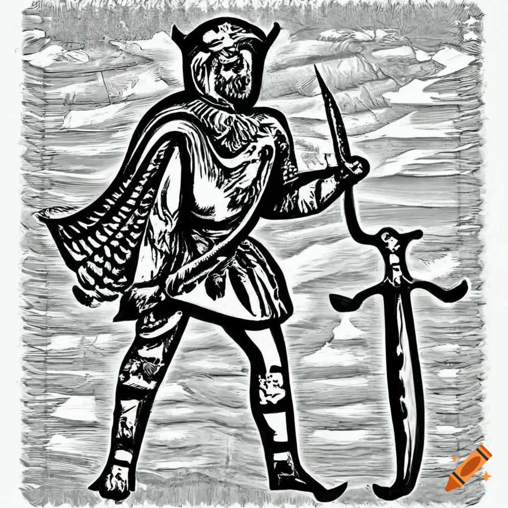 Bird sword medieval woodcut bw