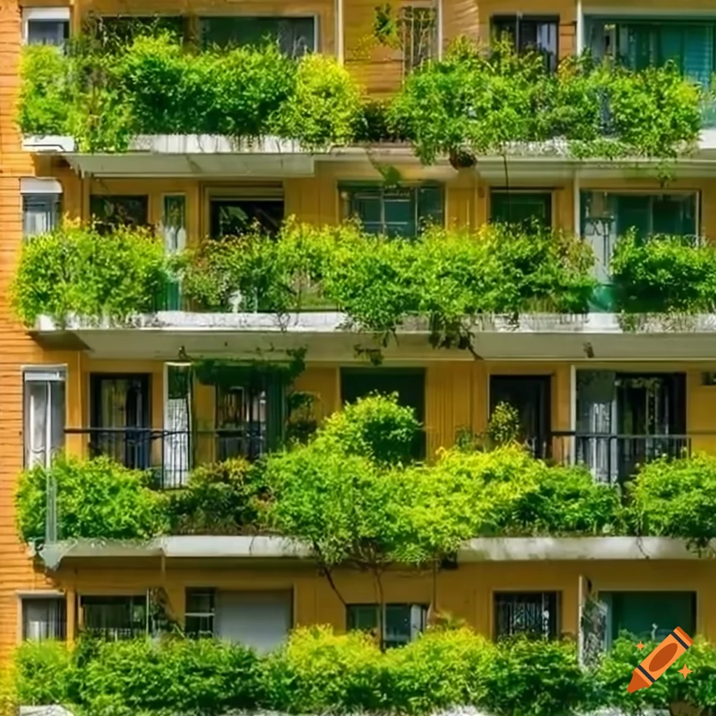 Apartments with tree balconies and plant walls