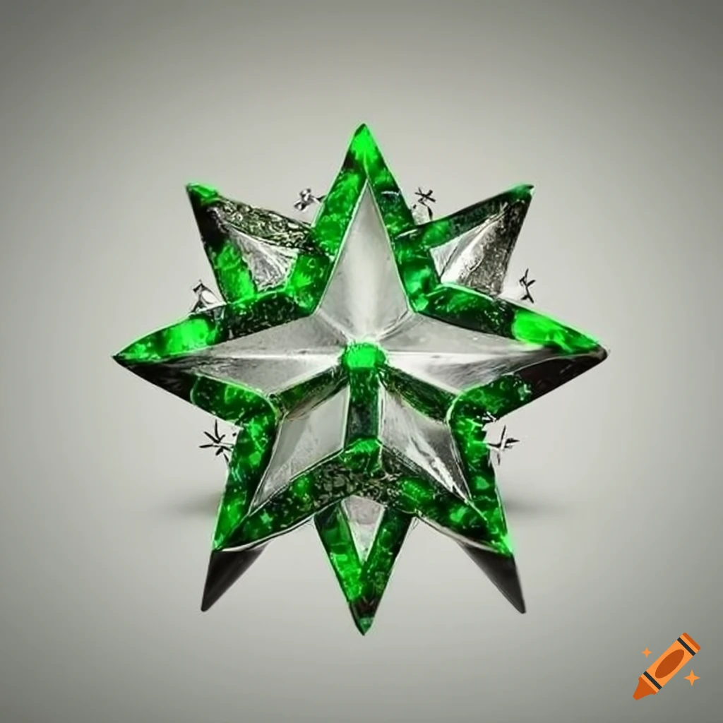 Green star made of silver metal