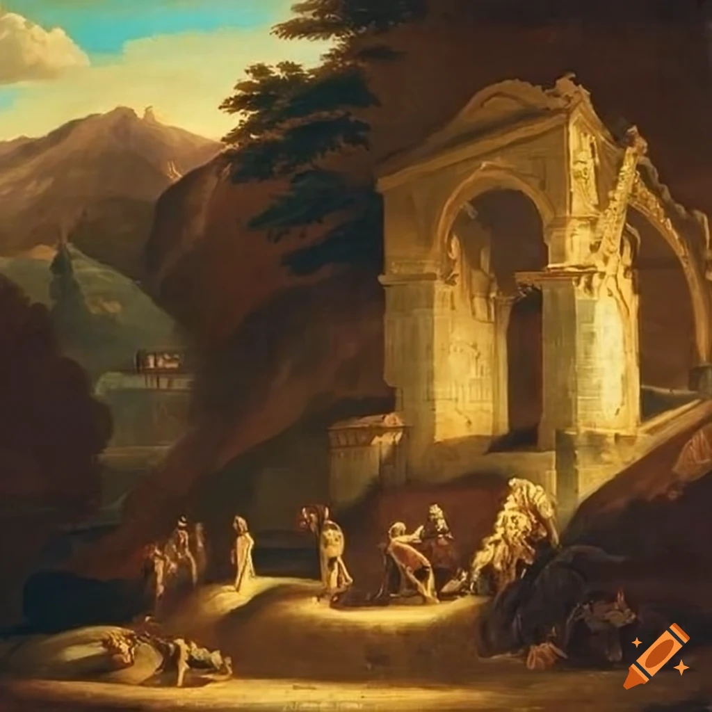 A scenic european landscape, painted in the renaissance era