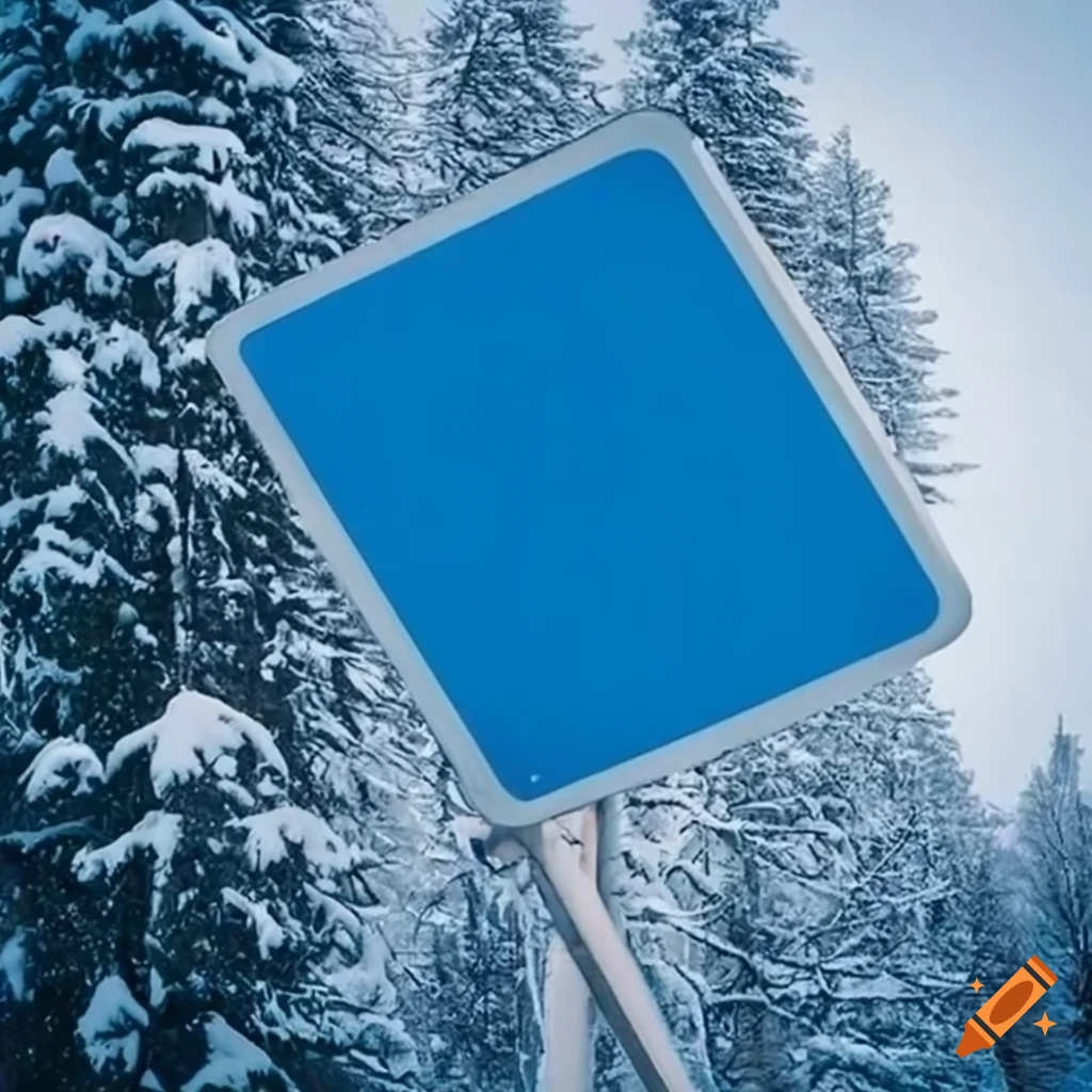 A blue sign with the name of a city in russia in winter in a blizzard ...