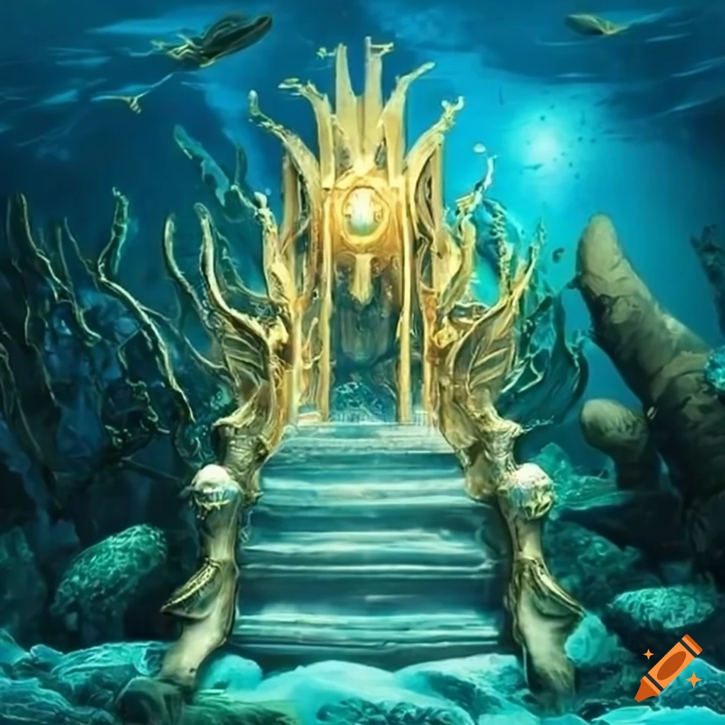 A golden underwater throne on Craiyon