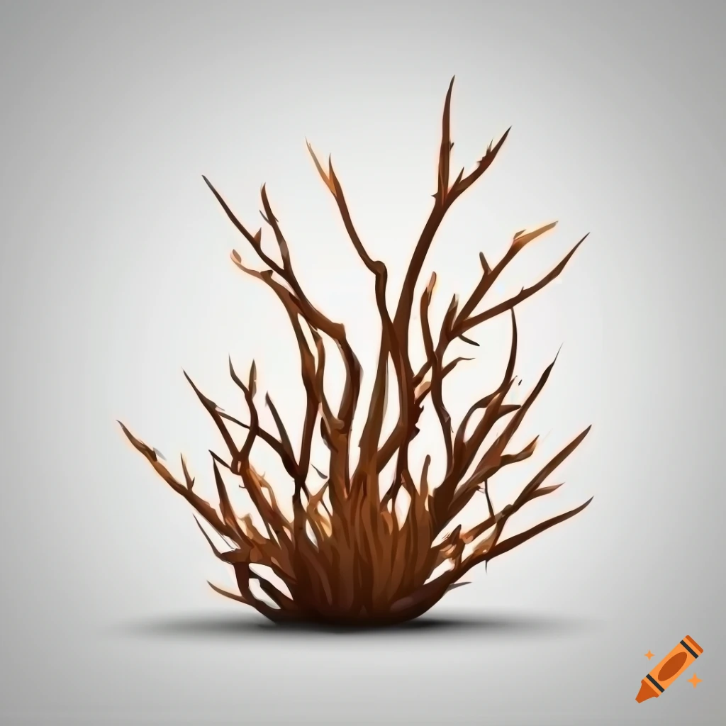 Small dry bush, 2d flat , for game design foreground, on grey ...