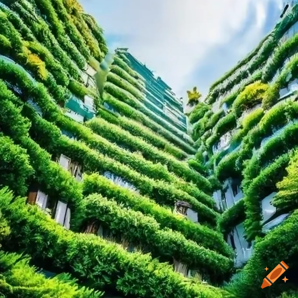 Apartments with tree balconies and plant walls on Craiyon