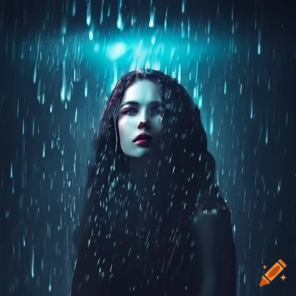 A Woman Standing In The Rain Dripping Wet Heavy Rain Broad Light
