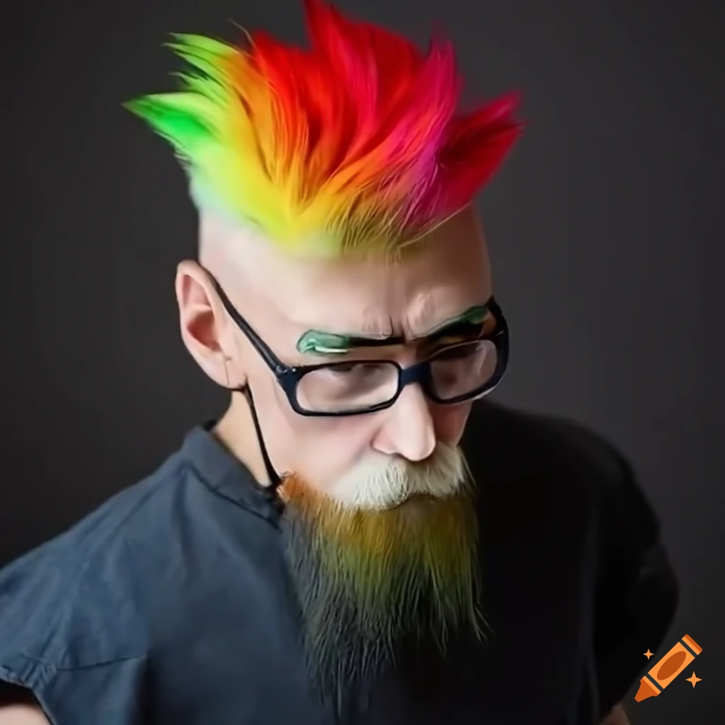 Sensei, glasses, rainbow undercut hair, white beard, dragonballstyle ...
