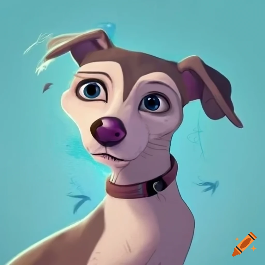 Pixar greyhound puppy character design on Craiyon