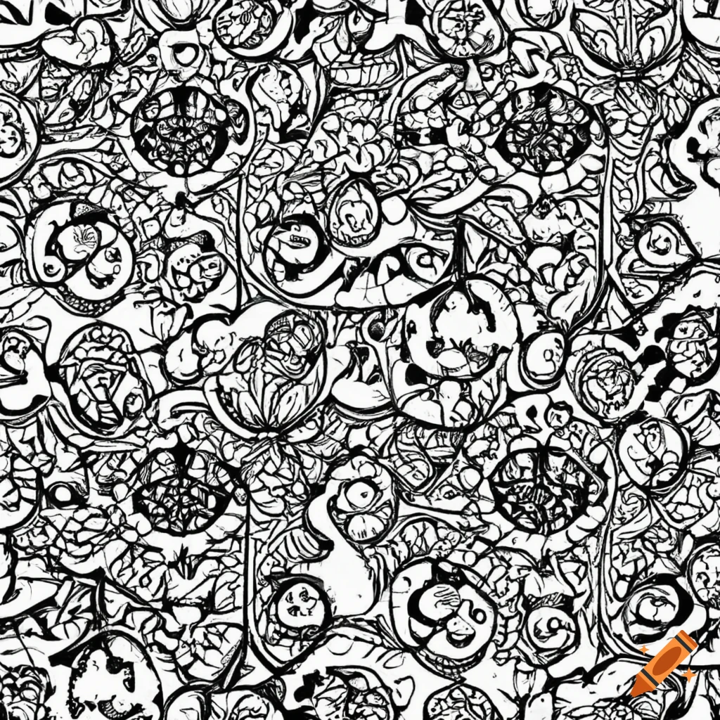 A cute black and white pattern for kawaii coloring enthusiasts on Craiyon