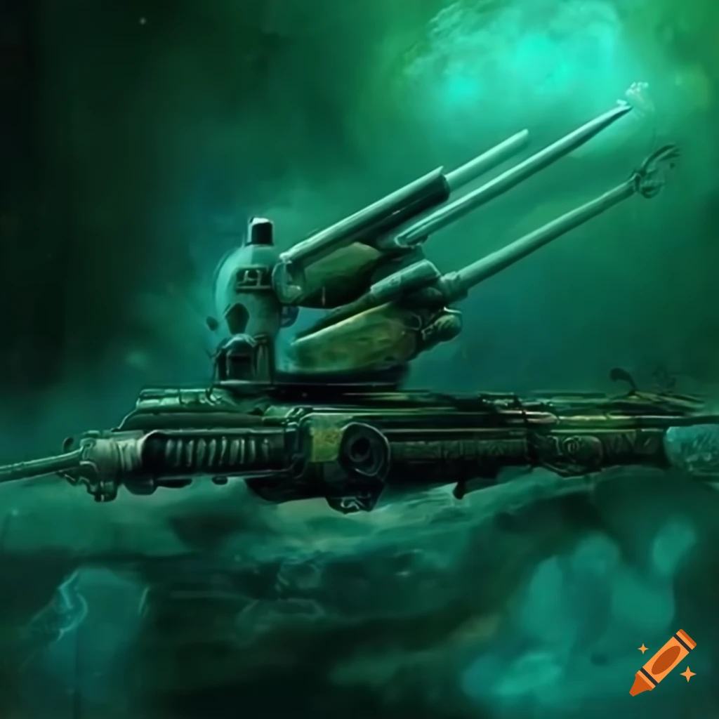 70s sci fi artillery green art on Craiyon