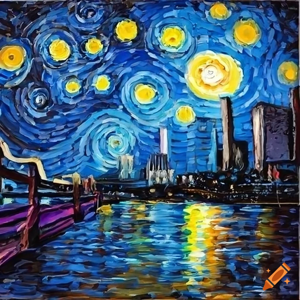 Starry night painting but it's in austin texas