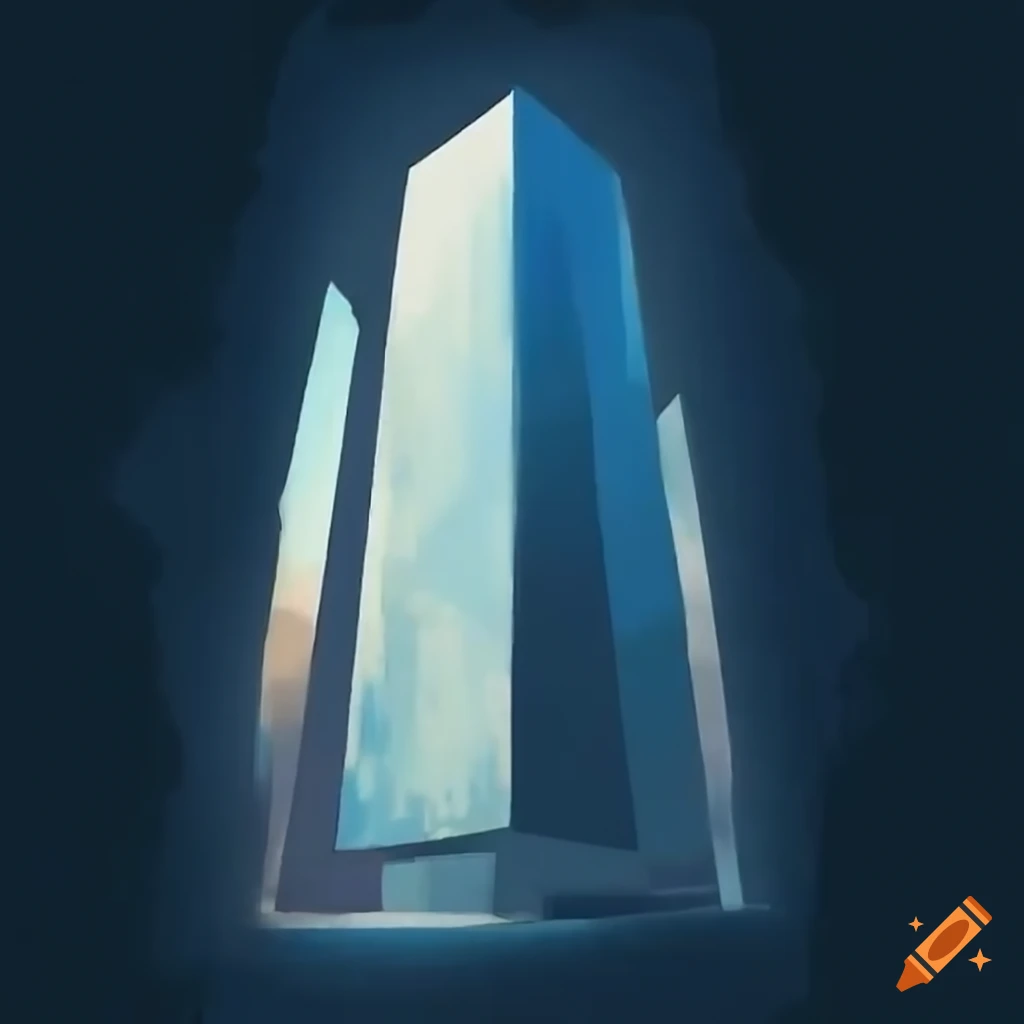 Three quarter perspective of a stone skyscraper with bay windows on Craiyon