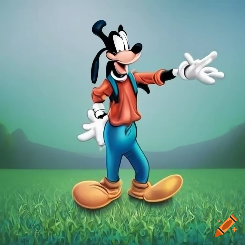 Goofy from Mickey Mouse portrait with a green field on the background ...