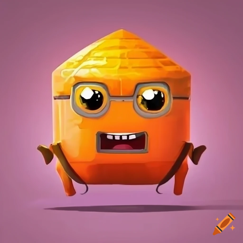 Cute orange cubic character for a mobile video game on Craiyon