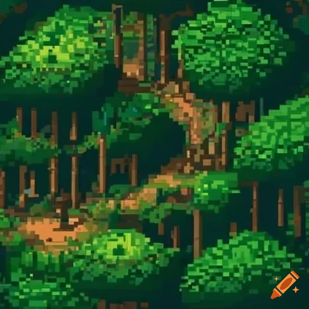 Beautiful pixel art depicting a jungle canopy from above