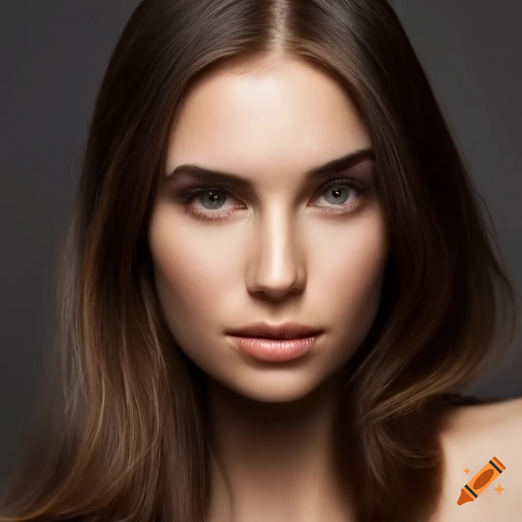 A photo portrait of a female supermodel wearing black t-shirt, soft ...