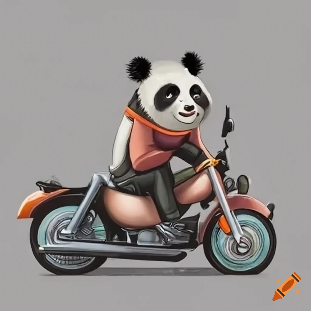 Panda riding a motorcycle