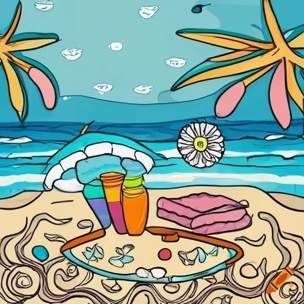 Beach in coloring book style