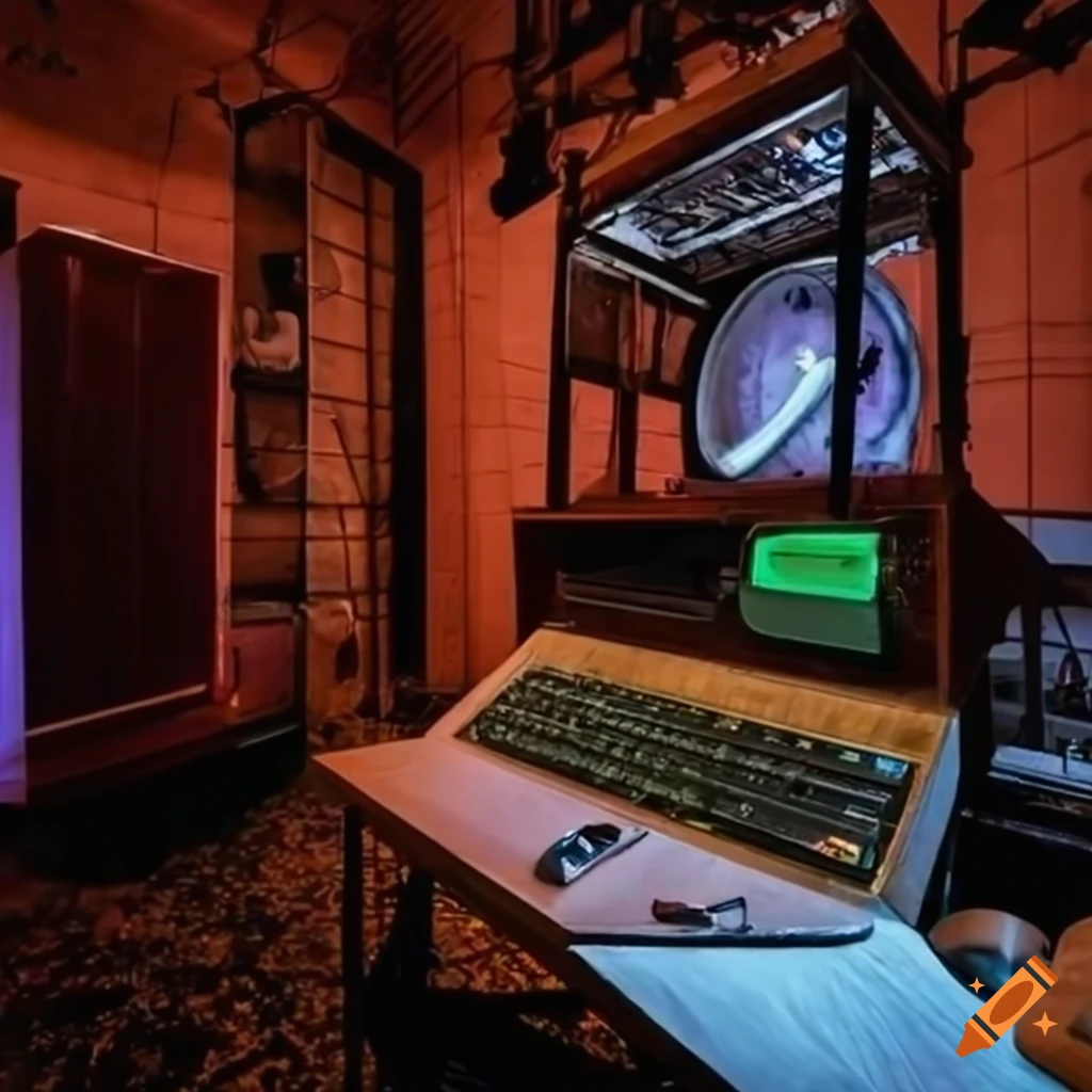An immersive retrofuturistic room with vintage Soviet technology on Craiyon