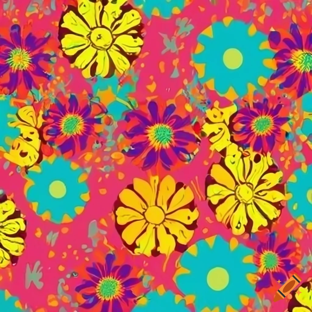 Bright pattern flowers design pop art style