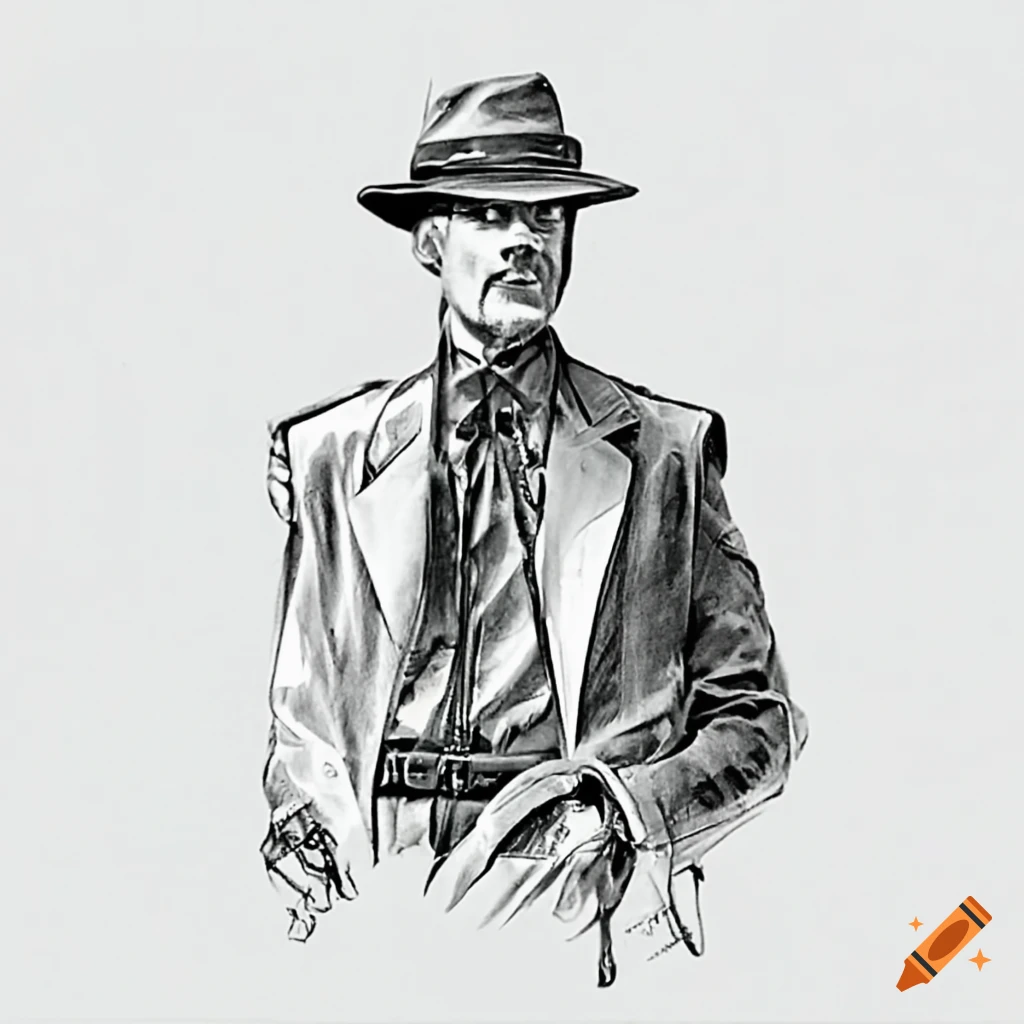 1940 private detective like sam spade full shot standing up facing ...