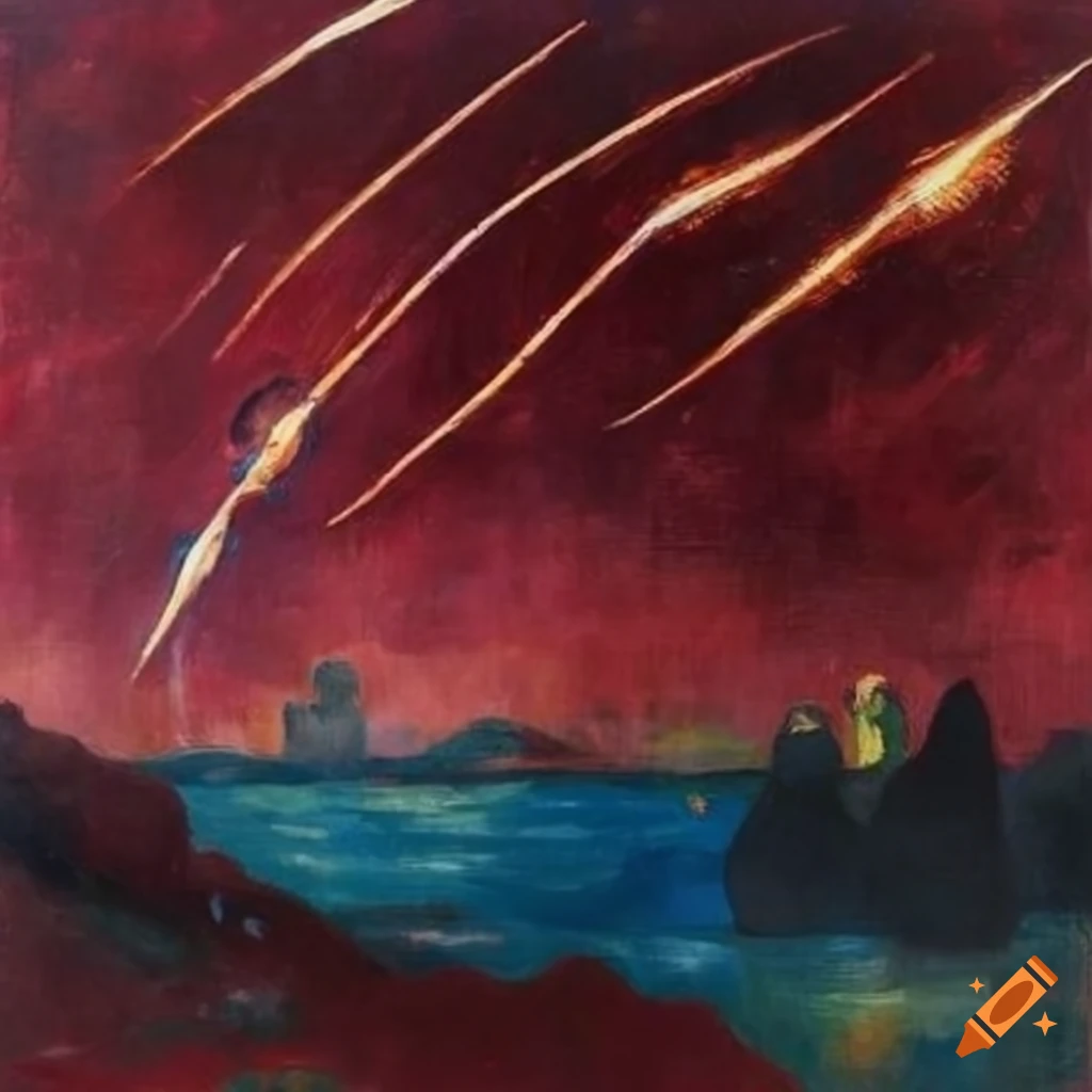 Whimsical maroon meteor-rain by paul gauguin on Craiyon