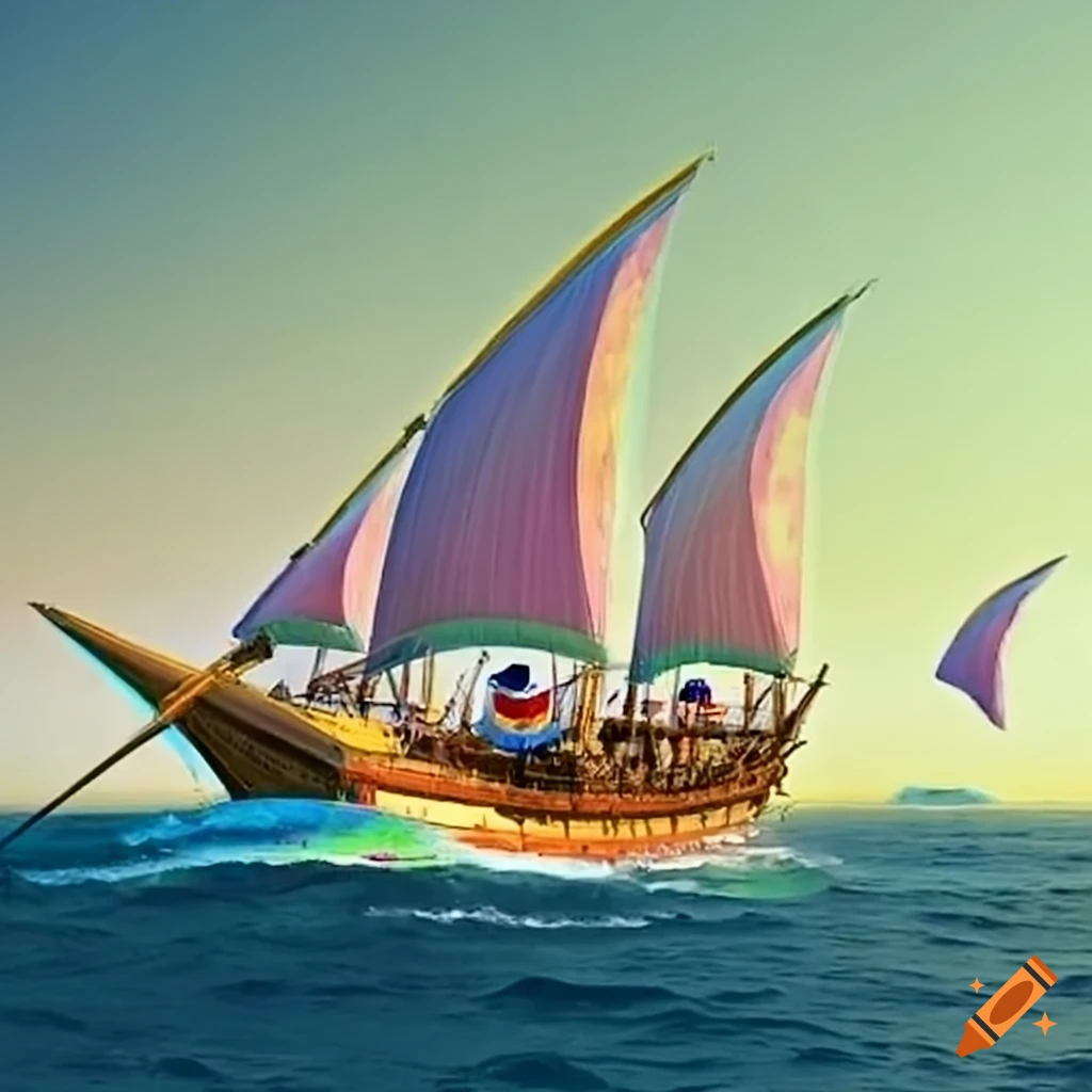 A huge and magnificent dhow navigates the Great Sea to the east, in ...