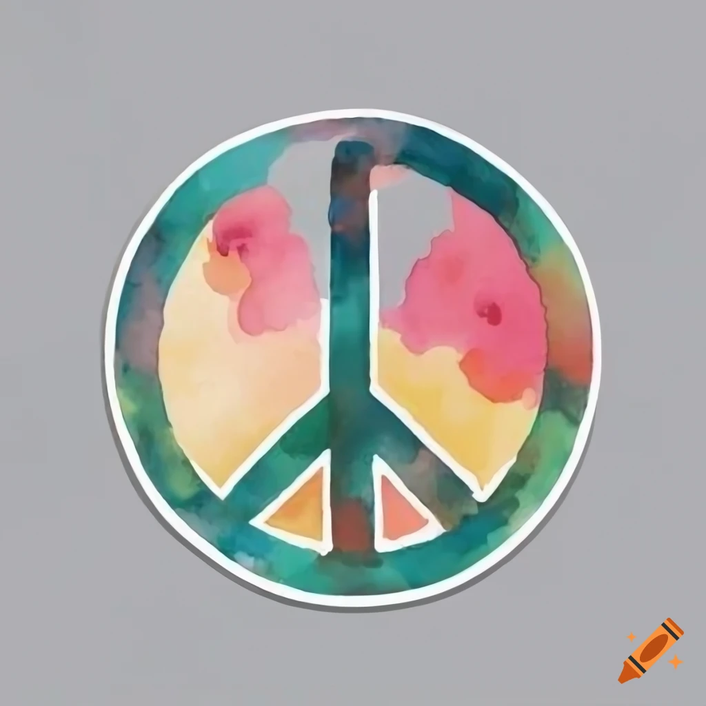 Watercolor peace sign, sticker, flat, white background