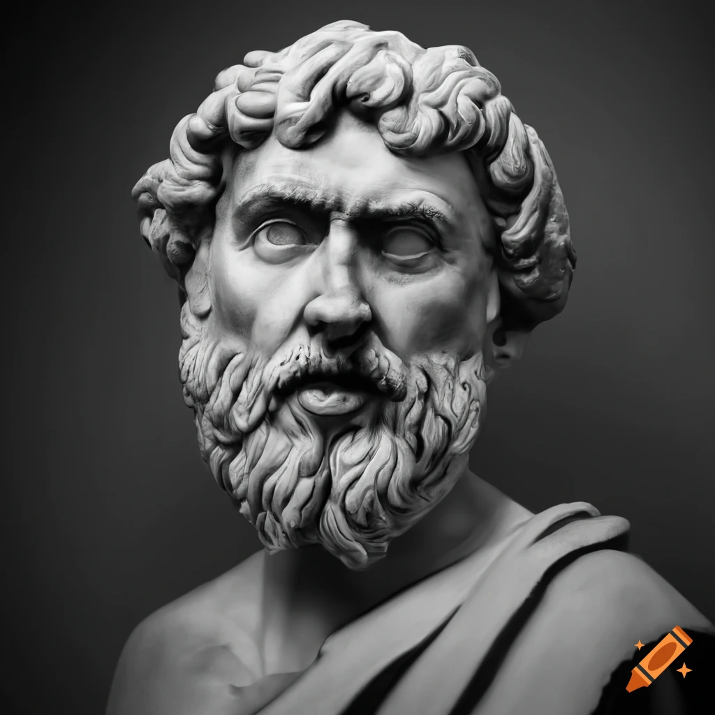 A portrait of the stoic philosopher Musonius Rufus in black and white ...
