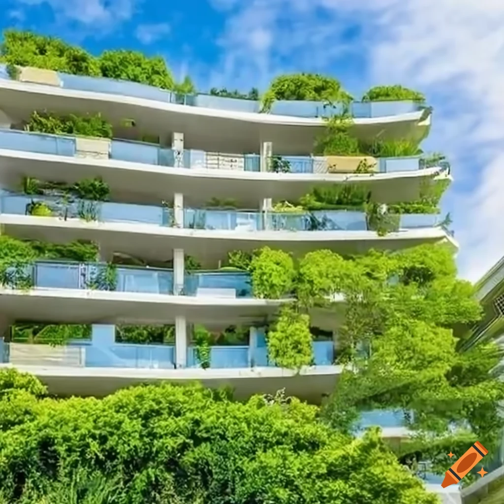 Apartments with tree balconies and plant walls on Craiyon