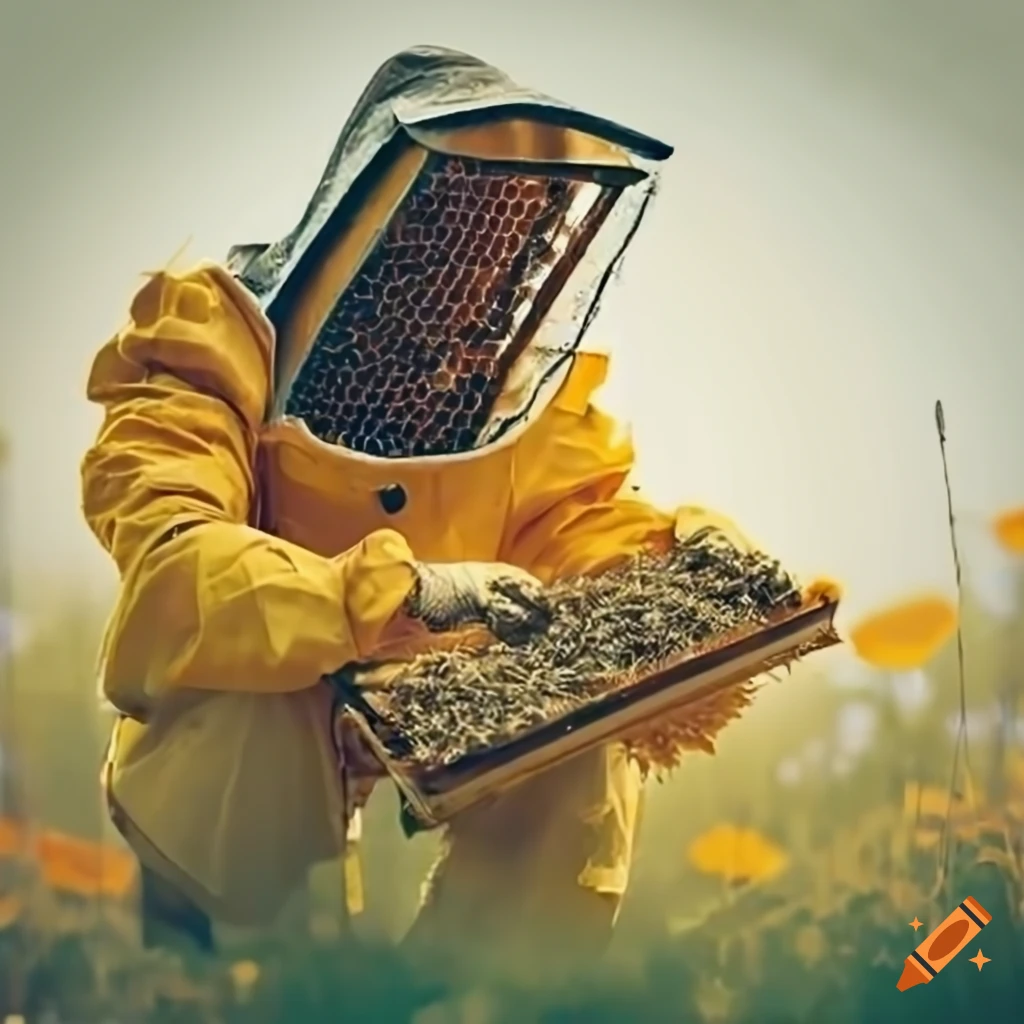 Generate a Beekeeper wearing a beekeeper suit, with the veil made of ...