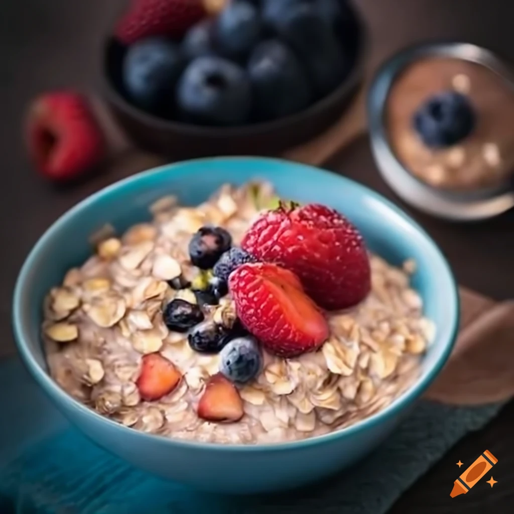 Oatmeal in a bowl with fruits on Craiyon