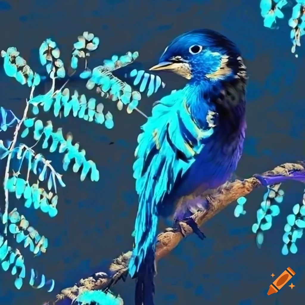 Birds neon blue and acacia tree