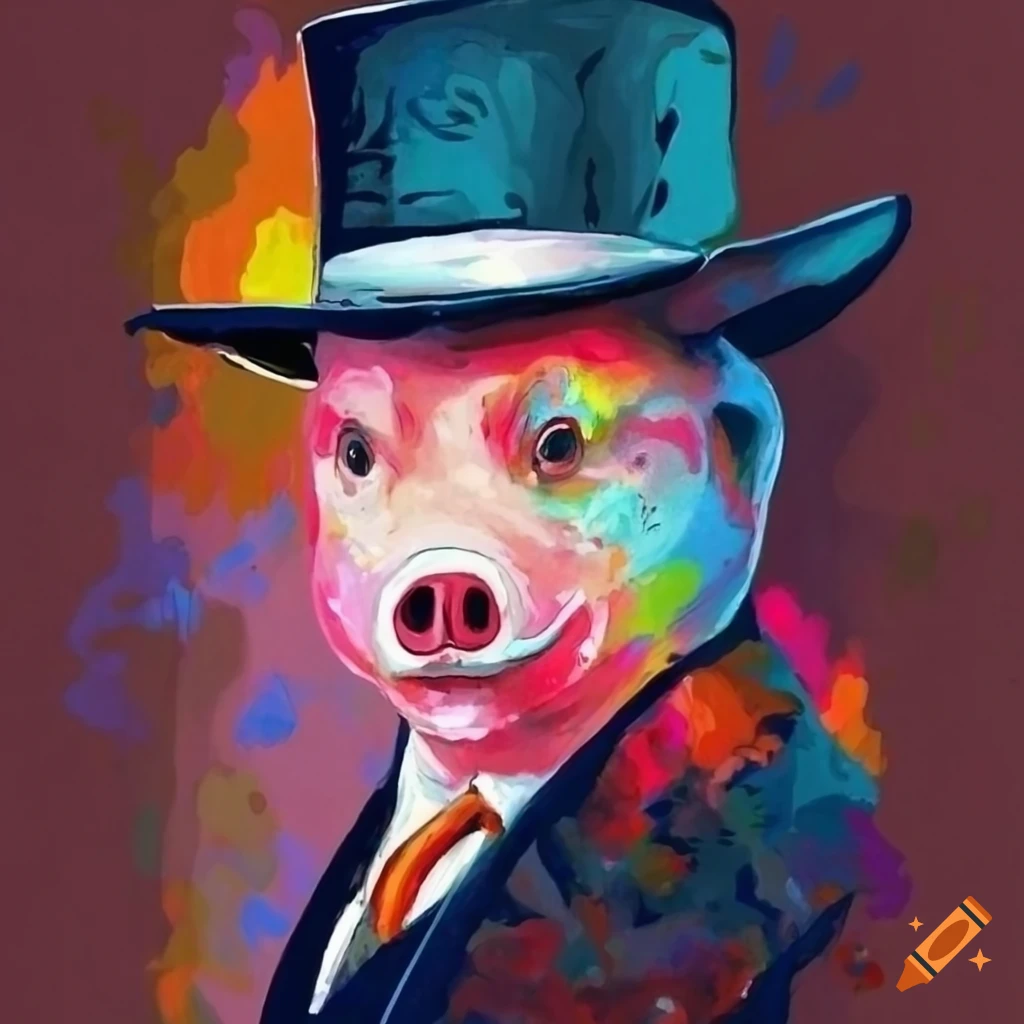 Pig tuxedo, detailed coloured pencil