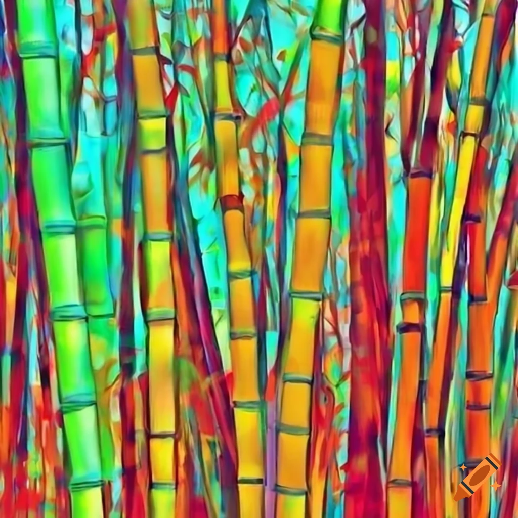 Colorful bamboo forest sunshine pop art style on Craiyon