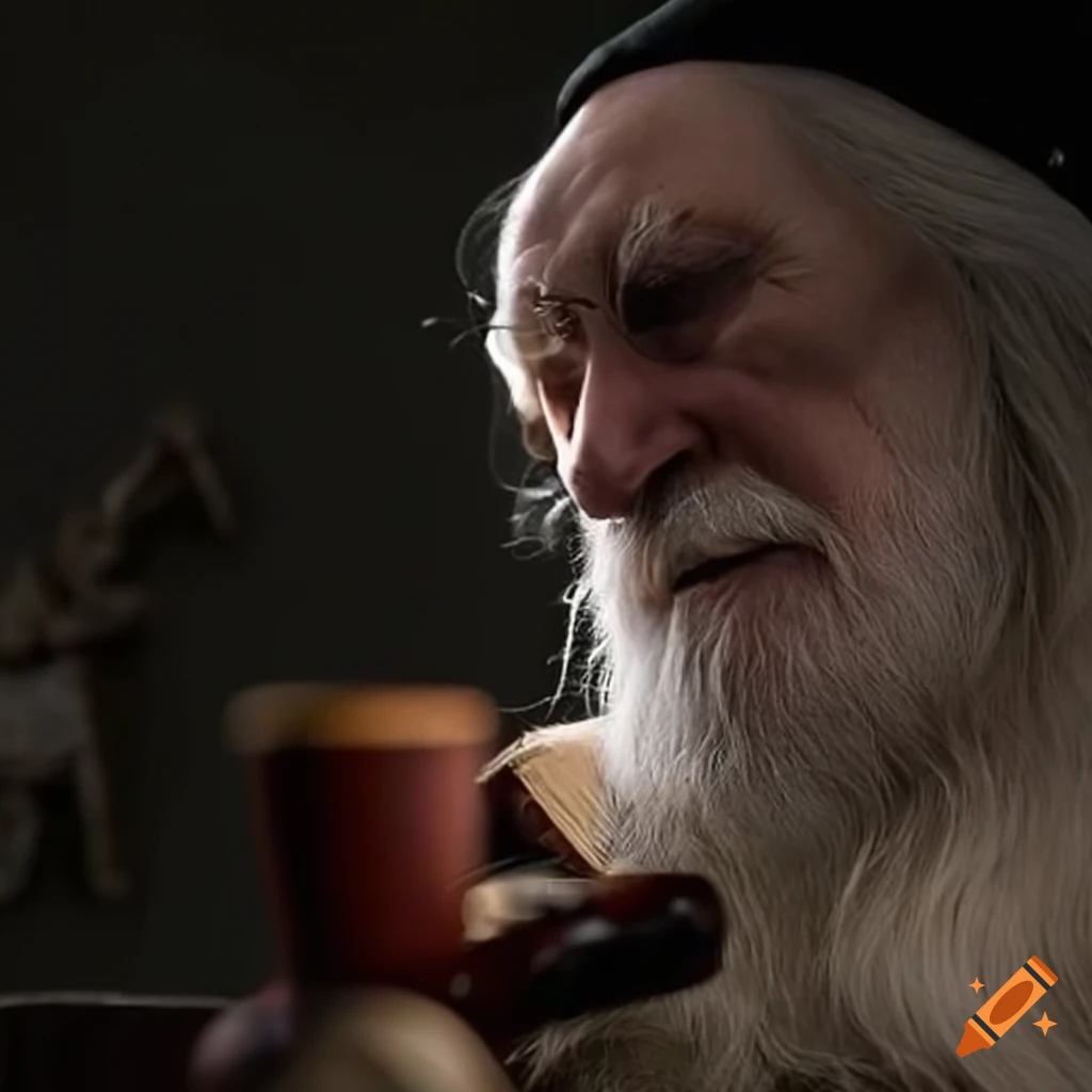 A wise wizard relaxing with his pipe and book on Craiyon