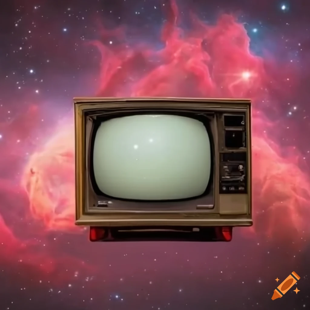 Old school television with a red outerspace nebula in the background on ...