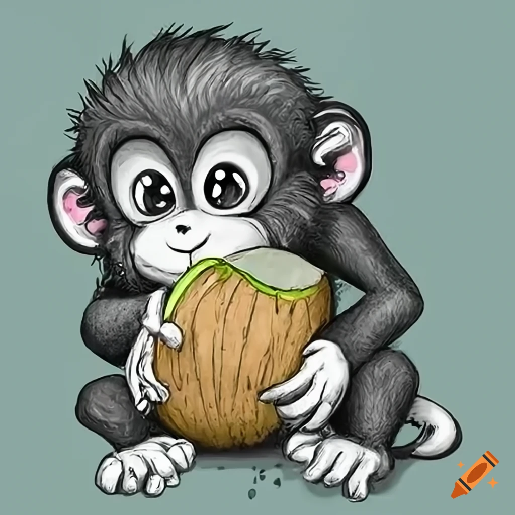 Cute monkey holding a coconut