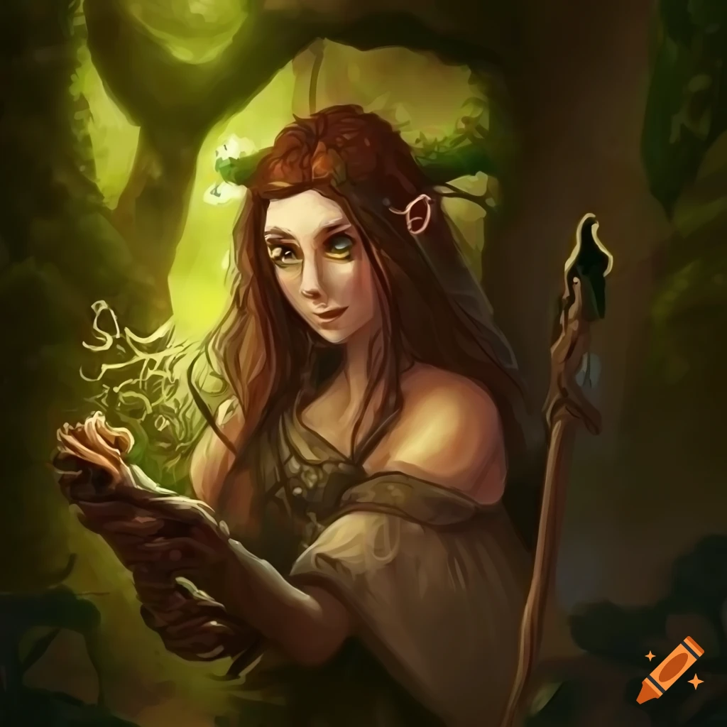 Fantasy art style, a druid lives in a cottage in a forest on Craiyon