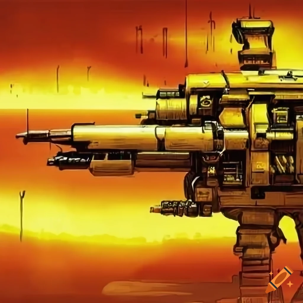 70s sci fi artillery yellow art