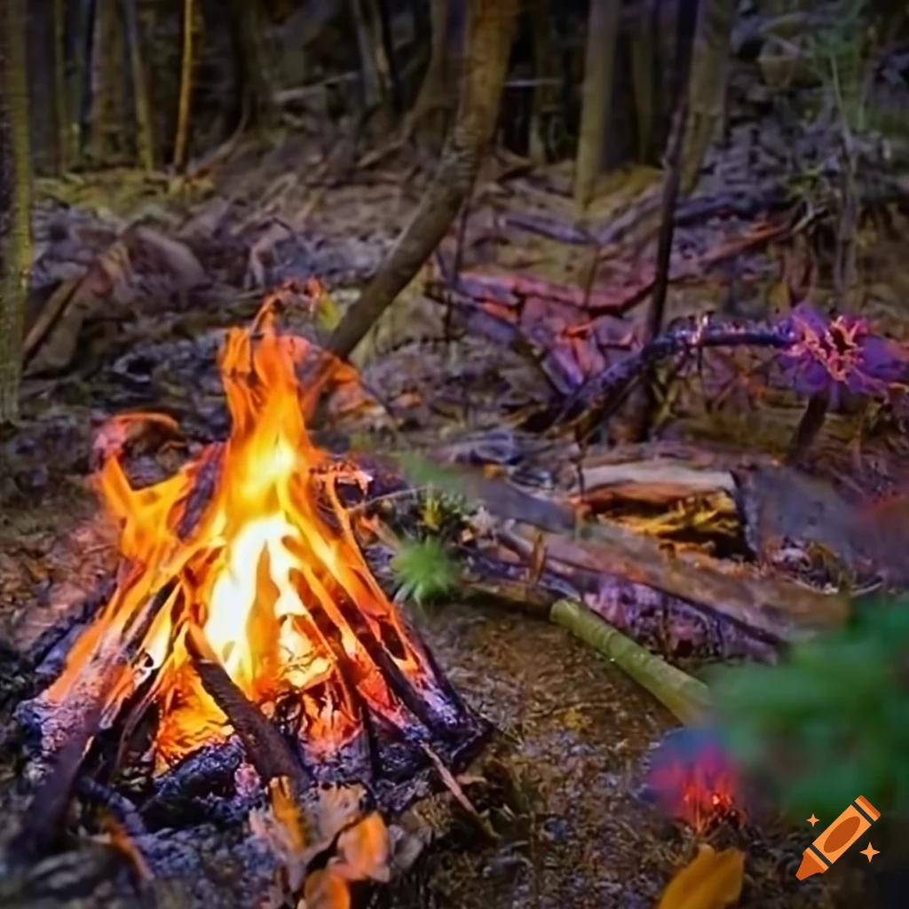 Steel flowers around campfire