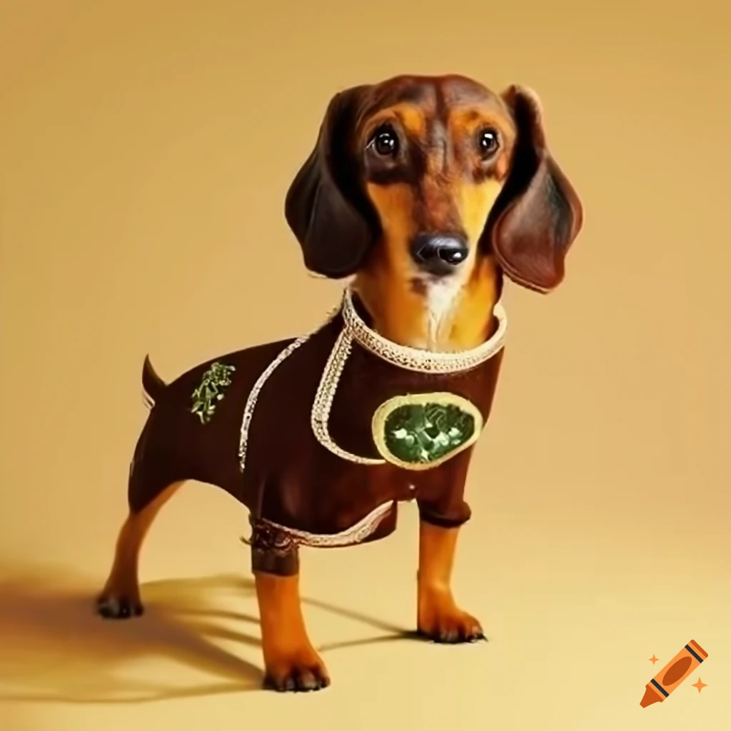 Wiener dog wearing lederhosen outfit on Craiyon
