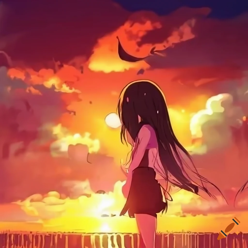 Anime character at sunset